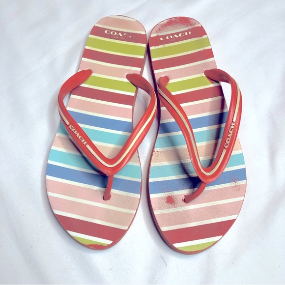 Shoes | Coach Striped Flip Flops Sandals Multicolor | Poshmark